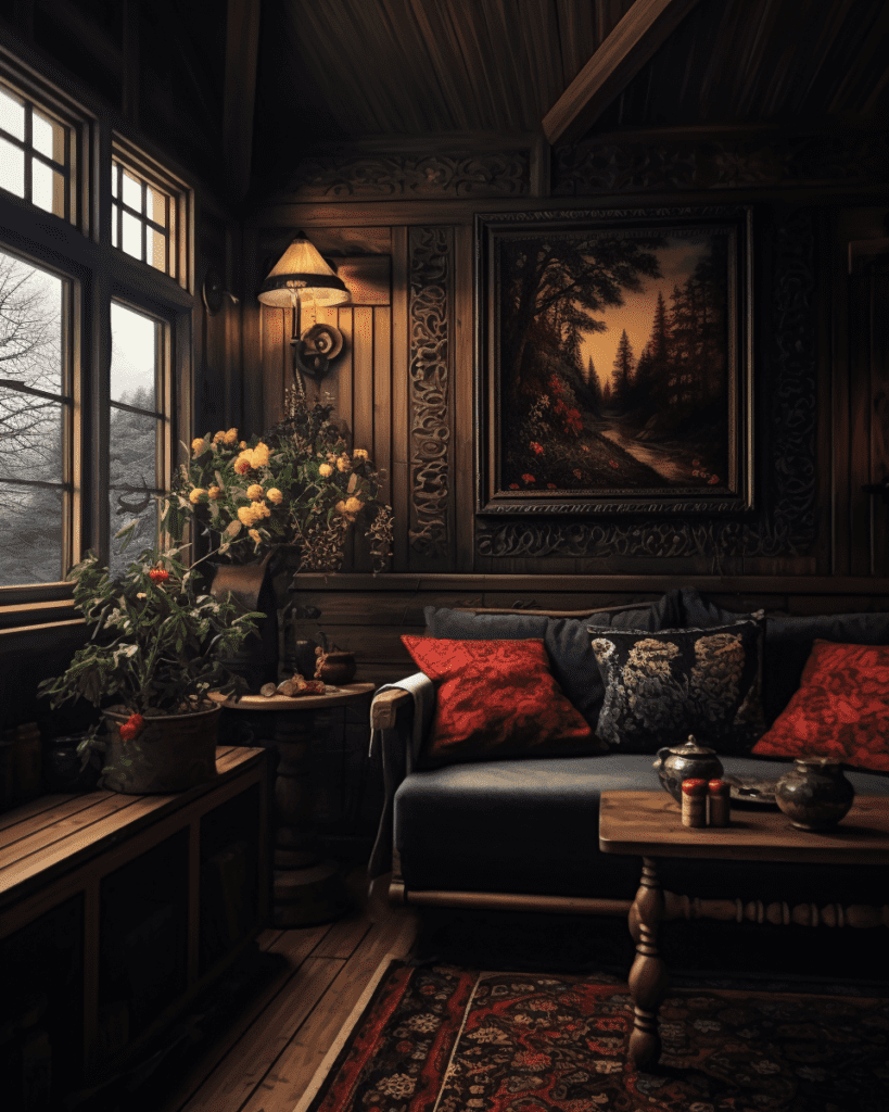 Styling Your Living Room with Dark Cottagecore Elegance - aestheticaly